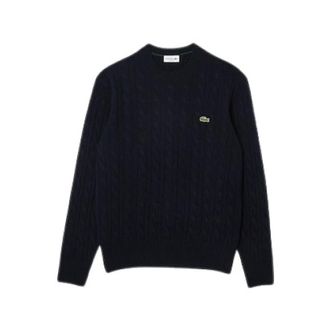 Lacoste Homme, Pulls, Bleu, Taille: L Pull Col Rond en Laine Card&eacute;e &agrave; Torsades