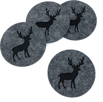 Heimtexland Tischdeko Filz Glasuntersetzer abwaschbar Landhaus Tischdekoration Gläser Untersetzer rund 10 cm Typ847 Anthrazit - Hirsch 4er Pack