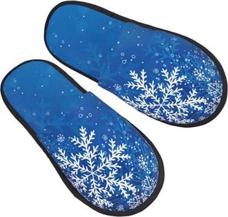 Generic Pantoufles Hommes Imprim&eacute; de No&euml;l bleu avec des flocons de neige &eacute;l&eacute;gant Chaussons dint&eacute;rieur L&eacute;g&egrave;re Chaud Chaussures de Maison Ext&eacute;rieur Femme M