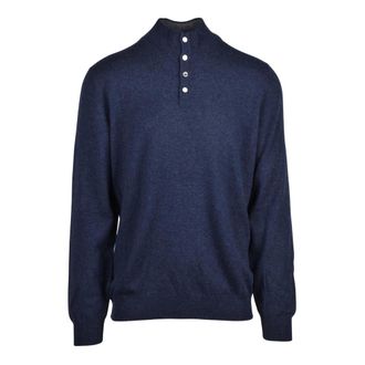 Vengera Pullover mit Rollkragen und Kn&ouml;pfen - - Knitwear - Herren - Blau - 2XL