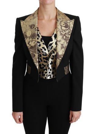 Dolce & Gabbana Womens Black Jacquard Vest Blazer Coat Wool Jacket