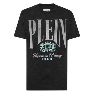 Philipp Plein Homme, Tops, Noir, Taille: L T-shirt en jersey &agrave; col rond SS Strass Cars Racing