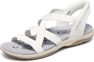 Skechers Slip-ins Reggae Slim - Stretch Flex Hands Free Damensandalen, Weiss/opulenter Garten, 35 EU