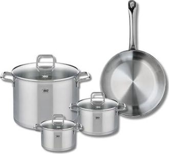 Fackelmann ELO 9697550 Batterie de cuisine 4 pi&egrave;ces, Ensemble de 1 Po&ecirc;le de cuisson 28 cm et 3 faitouts 14, 16 et 26 cm Elo Profi Citrin, inox, induction