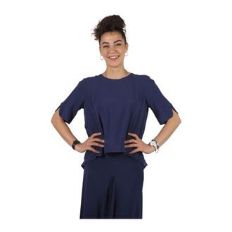 Alessia Santi Femme, Blouses et Chemises, Bleu, Taille: 36 FR Chemisier uni à manches courtes