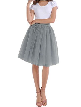 Minetom Damen T&uuml;llrock Rockabilly Tutu Rock Hohe Taille Ballett Unterrock Kurz Petticoat Vintage Karneval Party Knielang Unterrock Skirt Khaki M