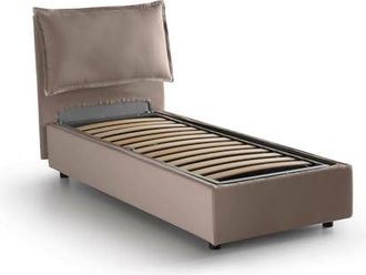 Talamo Italia Carla Einzelbett, Bettkasten mit Stoffbezug, 100 % Made in Italy, &Ouml;ffnung vorne, geeignet f&uuml;r 90 x 200 cm Matratze, Taupe