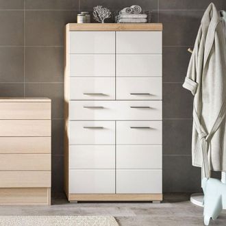 M&S Collection Meuble de salle de bain 74x31x141 cm ch&ecirc;ne et blanc - LAMBY