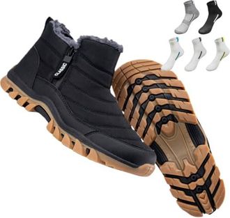 Generic Bottines de neige imperm&eacute;ables et chaudes en coton avec fermeture &eacute;clair - Doublure en fourrure &eacute;paisse - Imperm&eacute;ables - Antid&eacute;rapantes - Pour la marc