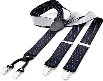 DonDon bretelles homme large 3,5 cm avec 4 clips bretelles homme travail extra fort, élastique et réglable en longueur à pois en bleu blanc