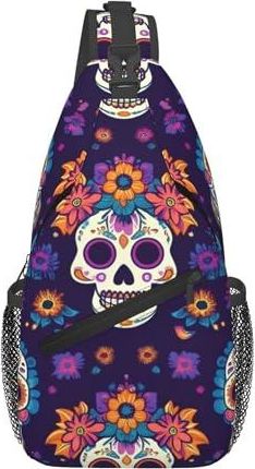 Generic Sacoche Bandouliere Cr&acirc;ne en sucre squelette mexicain Multifonction Sac De Poitrine Polyester Sling Sac &agrave; Dos pour Camping Voyage Cyclisme