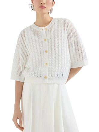 Brunello Cucinelli Linen Cable Knit Cardigan - White