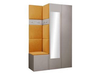 Mirjan24 Garderoben-Set Monati XXVI, Kleiderschrank mit Spiegel, Schuhschrank, 4 Doppelhaken, Kleiderhakenbrett, Gepolstertes Paneel/Wandpaneel, Flurgarderobe 