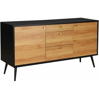 Oviala Buffet scandinave effet bois clair 2 portes 3 tiroirs 150 cm noir