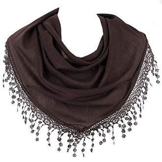 Hat To Socks Foulard Triangulaire avec Bande de Dentelles aux Fuseaux à Franges, pour les Femmes (marron)