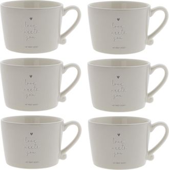 Bastion Collections 6er Set Tassen, Becher Love Meets You grau f&uuml;r 300ml