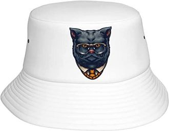 Generic Unisex Seau Chapeau Chat Gris, Gentleman à Lunettes Pecheur Chapeaux Casual Bobs Homme pour Outdoor Été Vacances