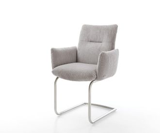 DELIFE Freischwinger Jova-Flex mit Armlehnen Cord Silbergrau Freischwinger rund Edelstahl Taschenfederkern, Esszimmerst&uuml;hle