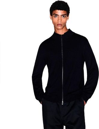 A|X Armani Exchange Mens Essential, Long Sleeve Zip Closure Cardigan Sweater, Black, XXL