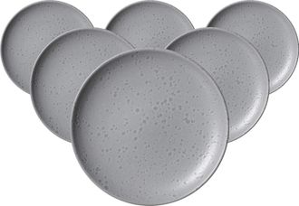 Ritzenhoff & Breker Kitwe Dessertteller 6er Set, 20 cm, Fr&uuml;hst&uuml;cksteller mit matter Maserung, Unikate durch Reaktivglasur, Steingut, Grau