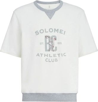Brunello Cucinelli Homme, Tops, Blanc, Taille: S T-shirt avec Imprim&eacute;
