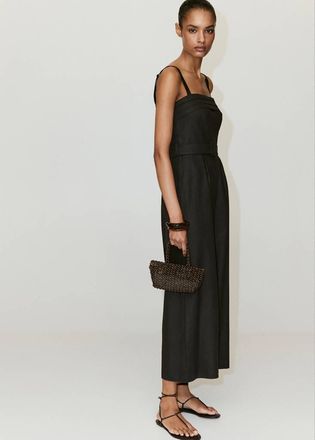Mango Leinenoverall mit G&uuml;rtel schwarz - Damen - XS - MANGO