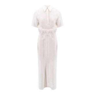 Brunello Cucinelli Femme, Robes, Blanc, Taille: 36 FR Robe Midi avec Fermeture Boutonn&eacute;e