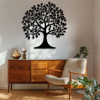 Generic Moderne minimalistische Wanddekoration aus Metall: Lebensbaum, Lebensbaum-Wanddeko, B&auml;ume f&uuml;r Wohnzimmer, Schlafzimmer, B&uuml;ro (Schwarz, 47 x 45 cm H x 