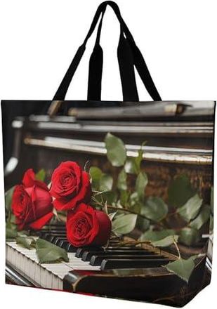 Generic Roses Rouge Au Piano Sac Fourre-Tout Pliable Sacs De Courses Imperm&eacute;able Sac Courses Pour Travail Voyage Shopping