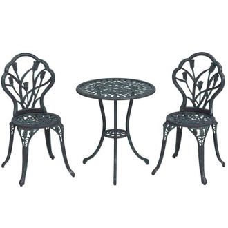OUTSUNNY Ensemble salon de jardin 2 places 2 chaises + table ronde fonte daluminium imitation fer forg&eacute; noir effet vieilli