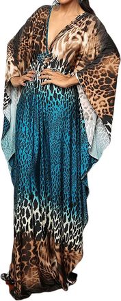 Bsubseach Plus Size Caftan Kleider für Damen Strandkleid Fledermaus Ärmel Sommer Maxi Kaftan Kleid Blau Kaffee Leopard