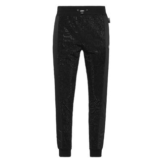 Philipp Plein Homme, Pantalons, Noir, Taille: S Pantalons Jogging Nylon Inserts Monogram Strass