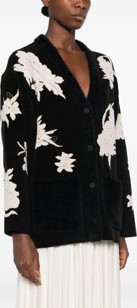 Forte_Forte Floral Embroidery Jacquard Cardigan - Black
