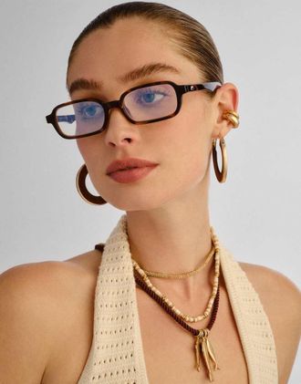 Le Specs Pilferer - Lunettes rectangulaires avec verres transparents anti-lumi&egrave;re bleue - &Eacute;caille de tortue-Brown