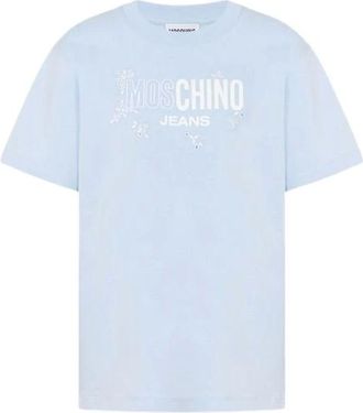 Moschino Femme, Tops, Bleu, Taille: 38 FR T-shirt imprim&eacute; en jersey de coton