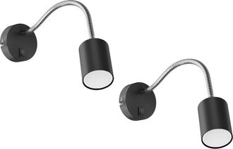 LEDs Com 2 Stück Leselampe WAIKA mit Schwanenhals und Schalter schwarz matt, inkl. 450lm LED GU10 Lampe, warm-weiß