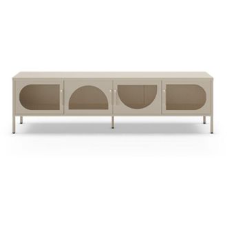 DRAWER Drawer - Meuble TV m&eacute;tal 4 portes r&eacute;ticul&eacute;es cr&egrave;me 180x35x50 cm - Design g&eacute;om&eacute;trique moderne - Pieds 15 cm pour nettoyage facile - 180x35x50H