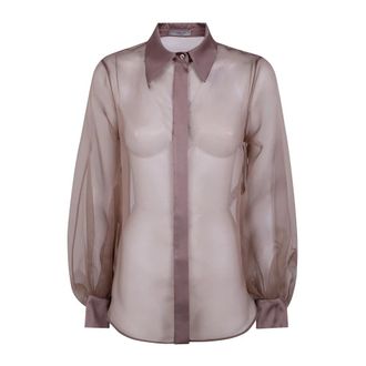 D.exterior Transparente Hemdbluse aus Organza mit Satinbesatz - - Blouses & Shirts - Damen - Braun - L