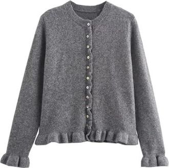 Generic Cardigan Femme &agrave; Boutons Volants, Manches Ballon Ouvert Devant Uni, Pull D&eacute;contract&eacute; pour Automne Hiver(Gray,S)