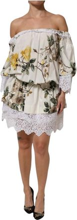 Dolce & Gabbana Femme, Robes, Blanc, Taille: 36 FR Floral Lace Off-Shoulder Mini Dress