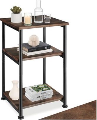 TecTake Table dappoint, 34 x 30 x 59 cm, Bout de canape, 3 niveaux de rangement, Meuble Salon, Style industriel brut, Petit Meuble de Rangement, D&eacute;coration Bu