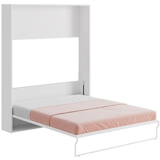 Vente-Unique Vente-unique - Lit escamotable 160 x 200 cm - Ouverture verticale manuelle - Blanc et gris - malina ii