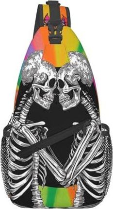 Generic Sac &agrave; dos &agrave; bandouli&egrave;re avec squelettes psych&eacute;d&eacute;liques avec fleurs color&eacute;es pour homme
