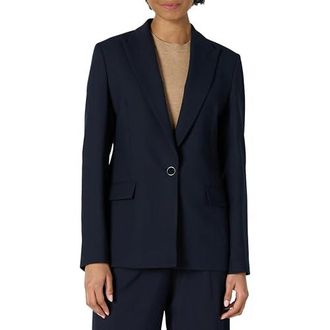 Amazon Essentials Blazer tiss&eacute; &agrave; Simple Boutonnage pour Femme, Coupe Classique, Bleu Marine, Taille 10