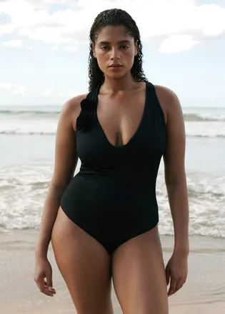 Mango Maillot de bain fleurs bretelles crois&eacute;es noir - Femme - XXL - MANGO