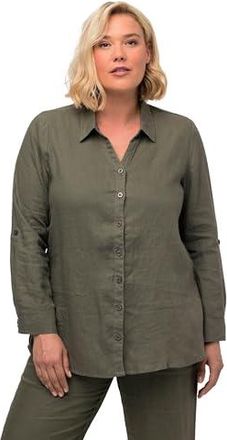 Ulla Popken Chemisier à Manches Longues en Lin pour Femme, Vert Loden, 56/58 FR