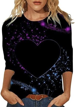 Generic T-shirt de Saint-Valentin 2026 pour femme &agrave; manches courtes imprim&eacute; 3D Motif vacances, J, 3XL