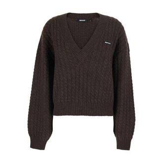 Rotate V-Ausschnitt Zopfstrickpullover - - Knitwear - Damen - Braun - XS