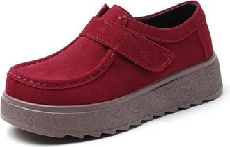 Generic Mocassins compensés à enfiler confortables à bout rond et semelle épaisse pour femme, Rouge, 38.5 EU