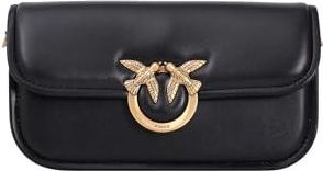 Pinko Love Box Baguette, Sac à Bandoulière en Cuir Noir avec Boucle Rondes Or, 23 x 12 x 6 cm